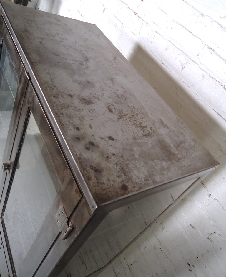 Vintage Industrial Metal Display Cabinet For Sale at 1stDibs