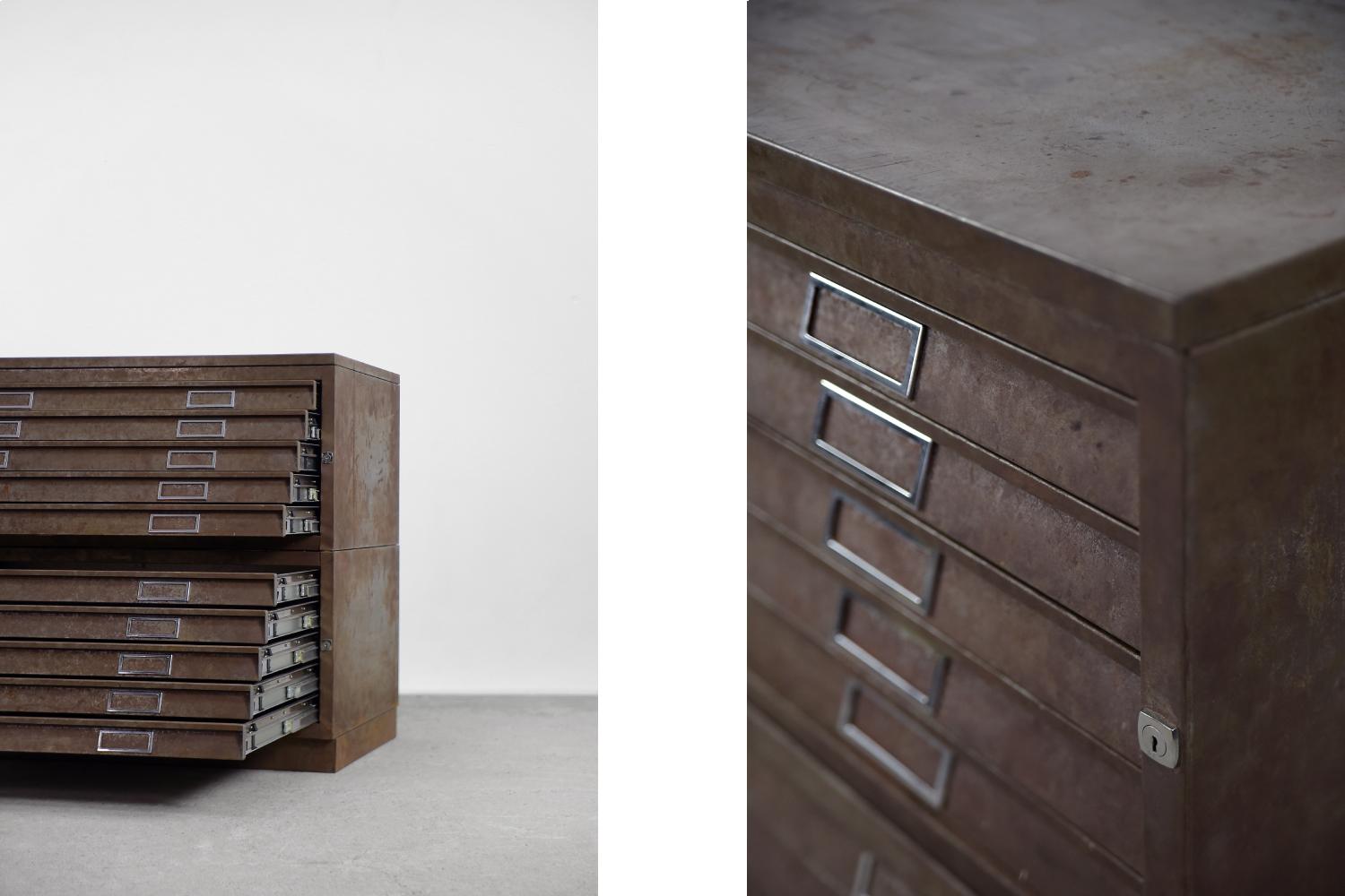 Rare Vintage Industrial Metal File Modular Cabinet with 10 Flat Drawers ...