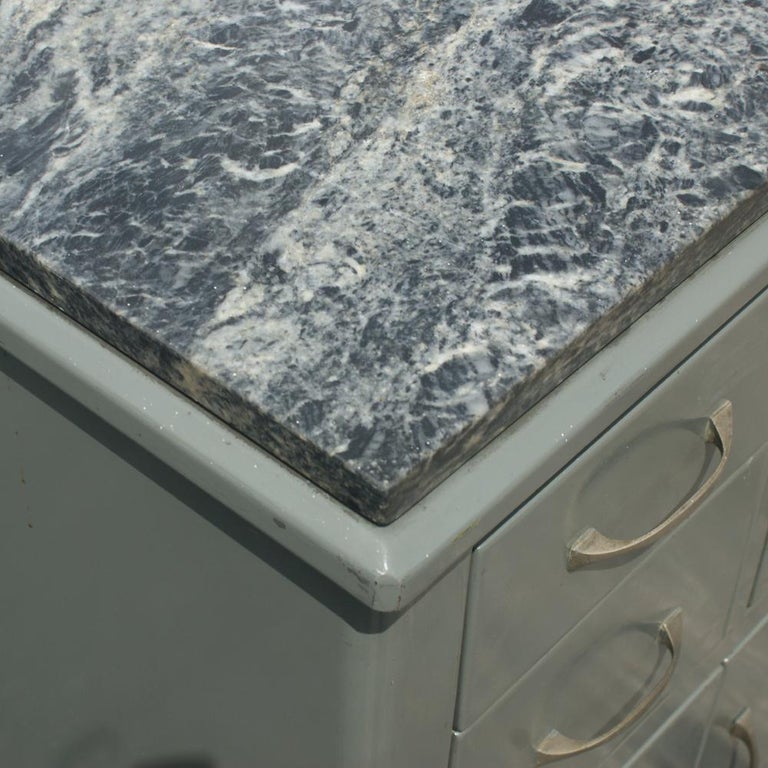 Vintage Industrial Metal Marble Cabinet at 1stDibs