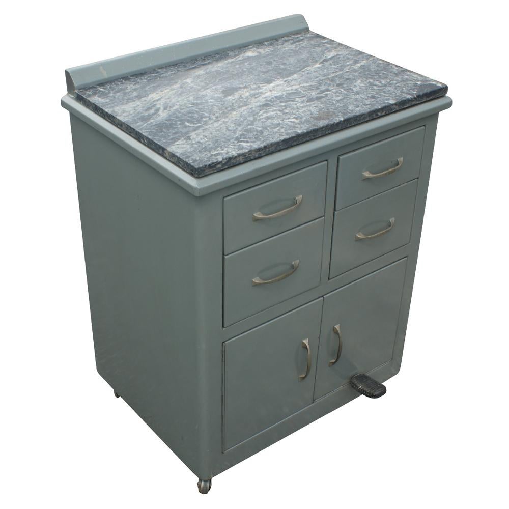 Vintage Industrial Metal Marble Cabinet at 1stDibs