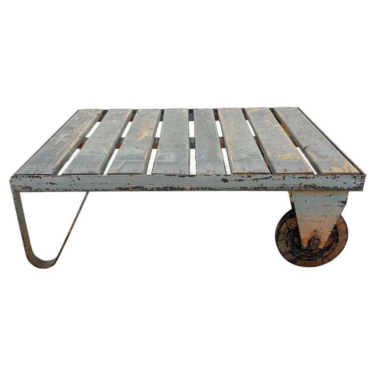Vintage Industrial Metal and Wood Coffee Table For Sale at 1stDibs