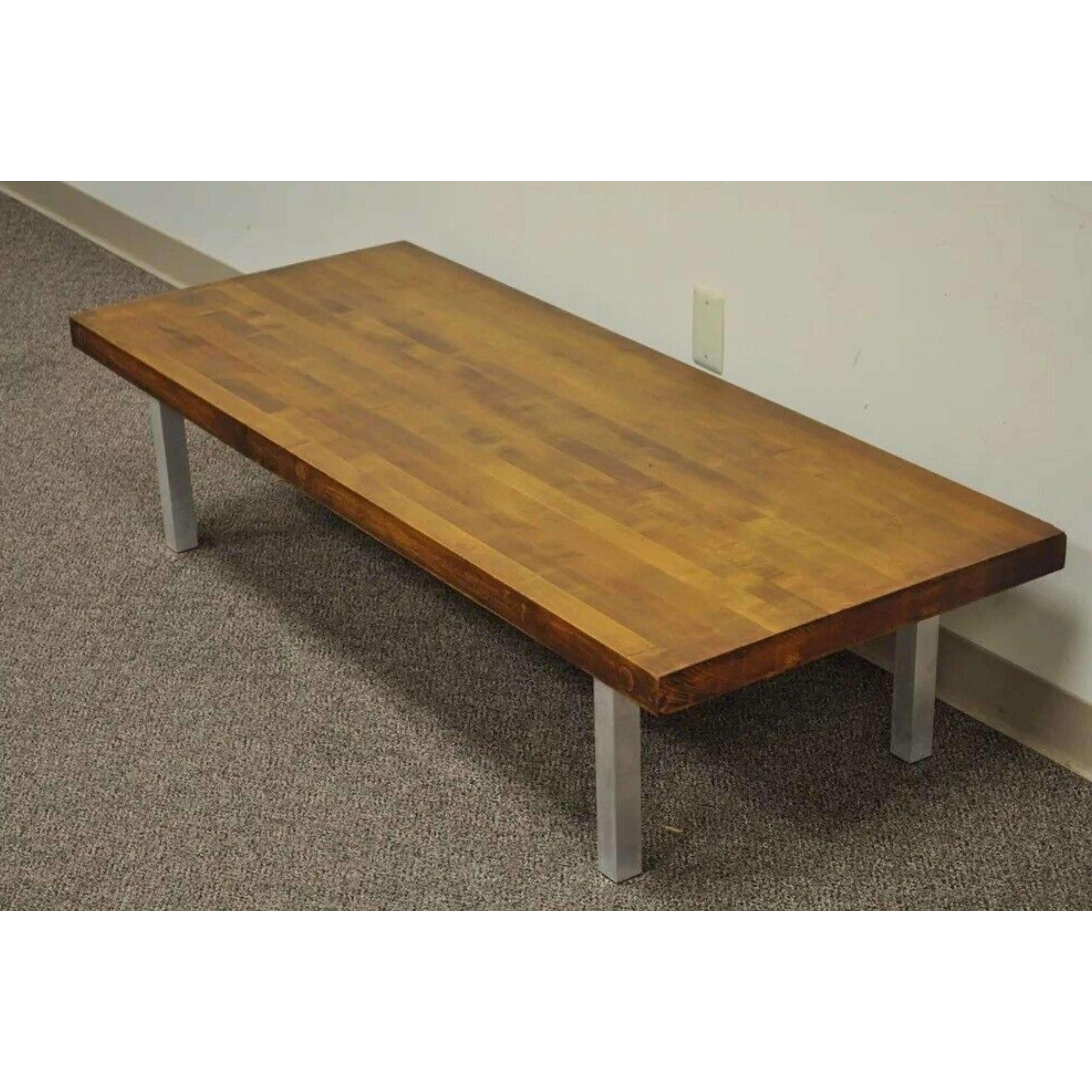 Vintage Industrial Modern Reclaimed Butcher Block Aluminum Base Coffee ...
