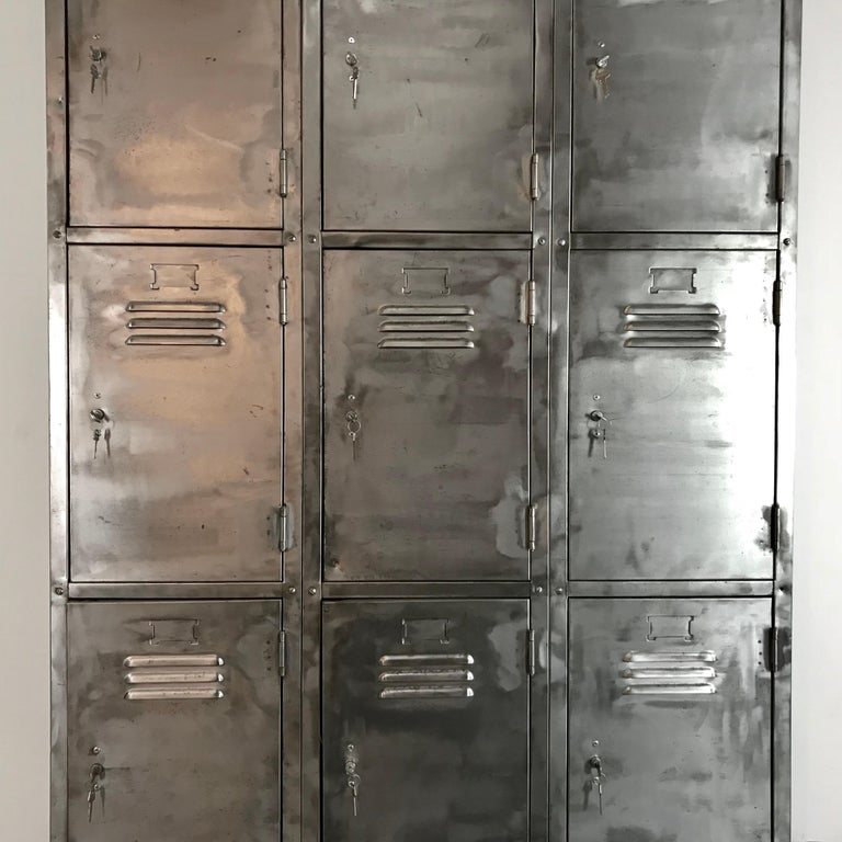 Vintage Industrial Nine Compartment Stripped and Polished Steel School ...