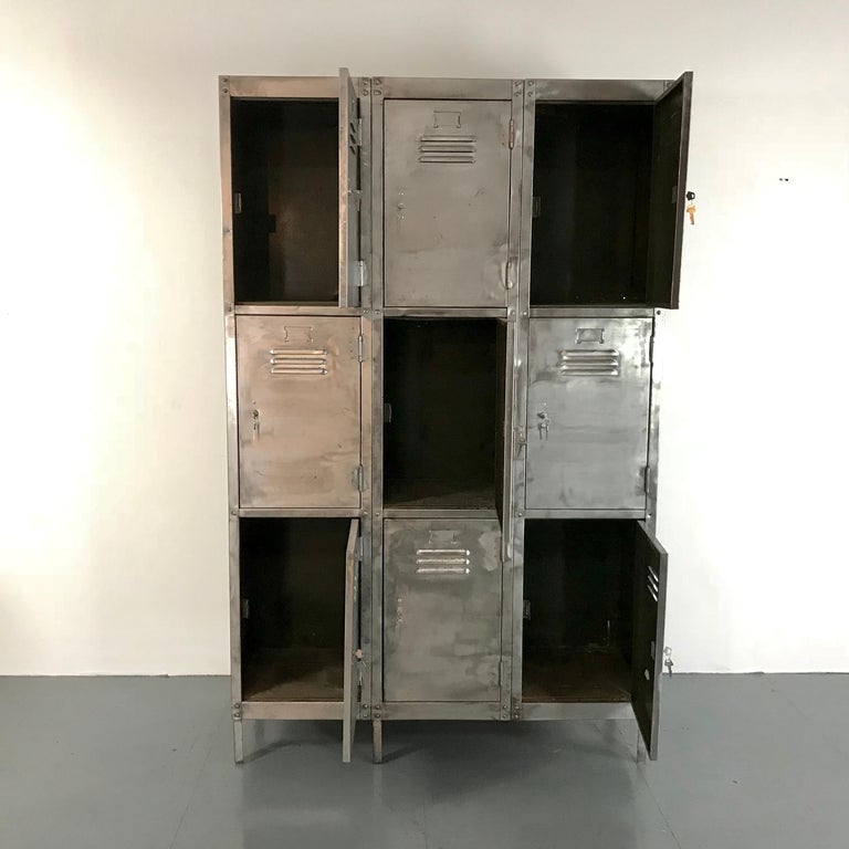 Vintage Industrial Nine Compartment Stripped and Polished Steel School ...