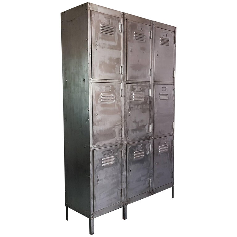 Vintage Industrial Nine Compartment Stripped and Polished Steel School ...