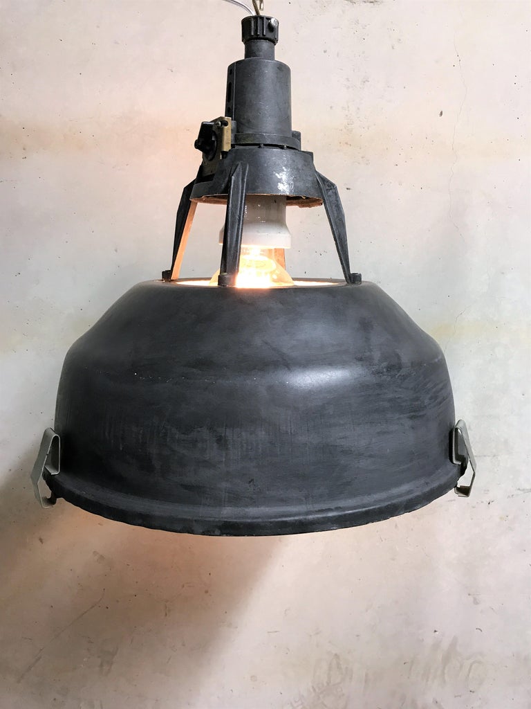 Vintage industrial pendant light with glass, 1960s For Sale at 1stDibs