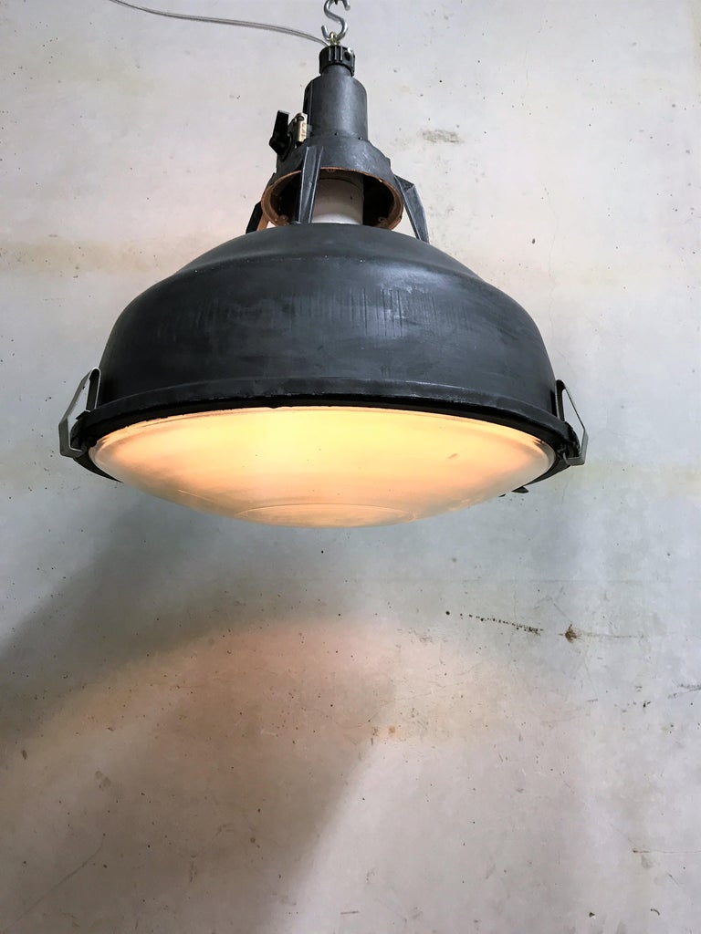 Vintage industrial pendant light with glass, 1960s For Sale at 1stDibs