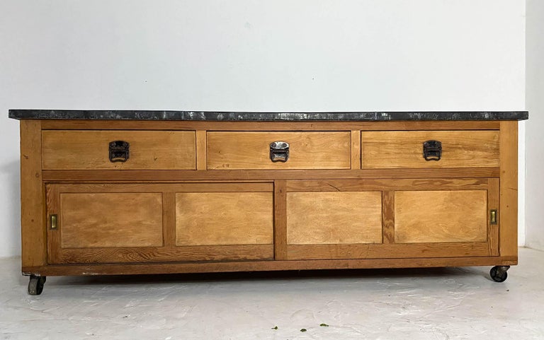 Vintage Industrial Pine Baker's Table Kitchen Island Workbench ...