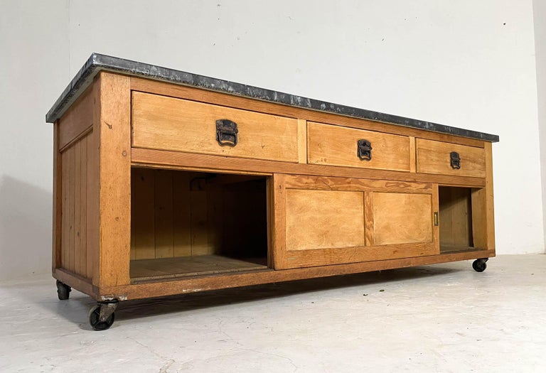 Vintage Industrial Pine Baker's Table Kitchen Island Workbench ...