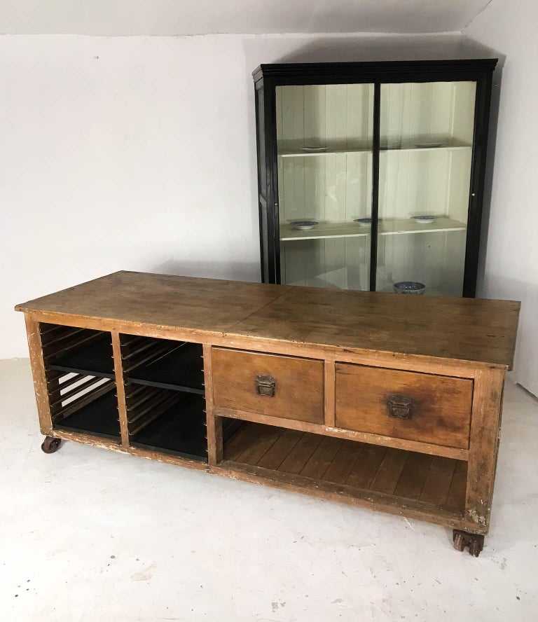 Vintage Industrial Pine Sycamore Workbench Baker's Table Work Table at ...