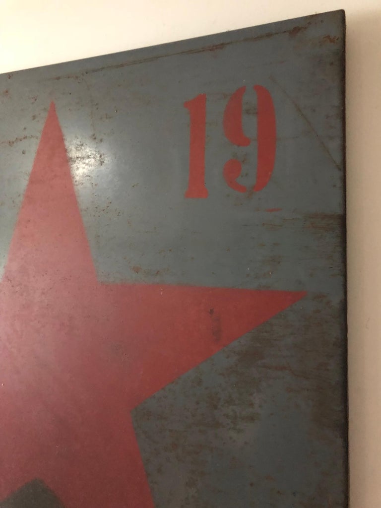 Vintage Industrial Red Star Metal Steel Wall Art Sign Panel For Sale at ...