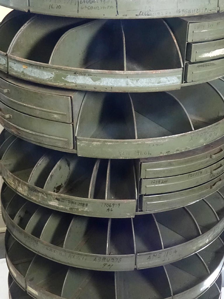 Vintage Industrial Rotating Storage Bin with Draws at 1stDibs