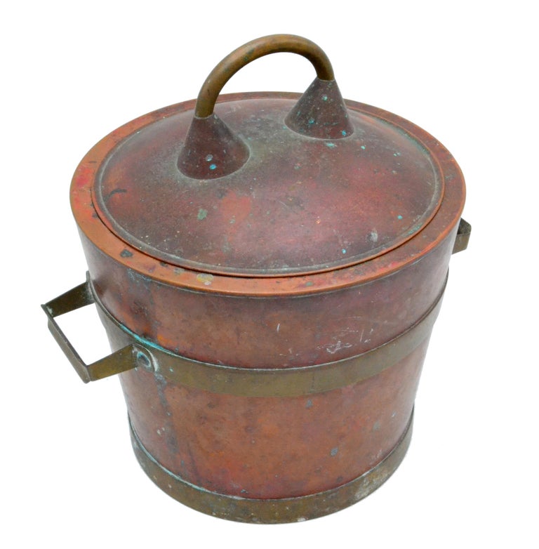 Vintage Industrial Rustic Copper and Brass Ice Bucket For Sale at 1stDibs