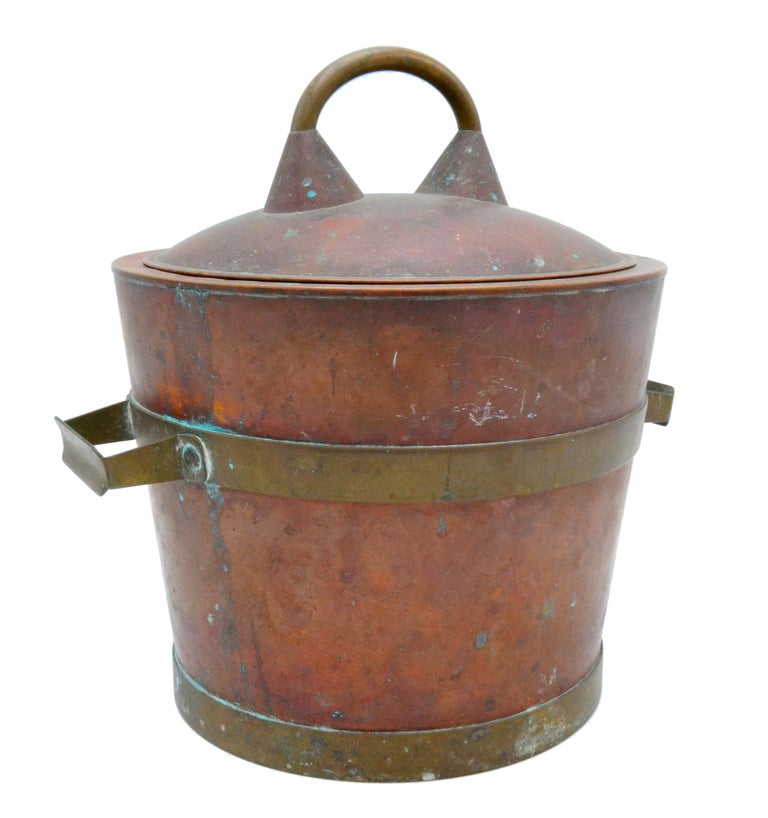 Vintage Industrial Rustic Copper and Brass Ice Bucket For Sale at 1stDibs