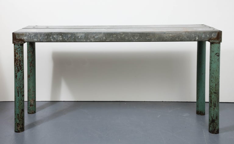 Vintage Industrial Steel Console Table For Sale at 1stDibs