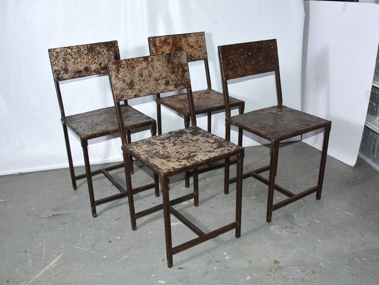 TWO Vintage Industrial Steel Metal Dining Chairs at 1stDibs ...
