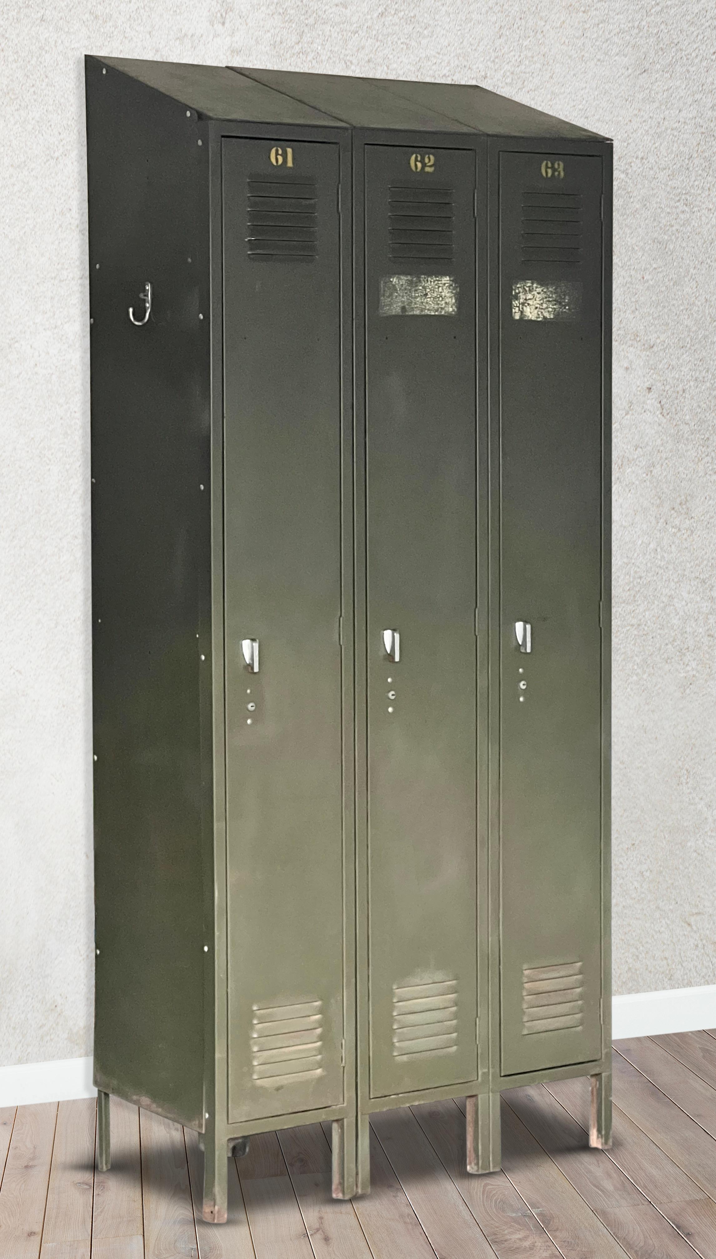 Vintage Industrial Steel Three Door Locker with Shelves and Slope Top ...