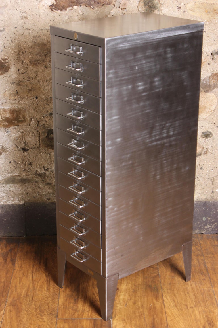 Vintage Industrial Stripped Metal 15-Drawer Filing Cabinet at 1stDibs ...
