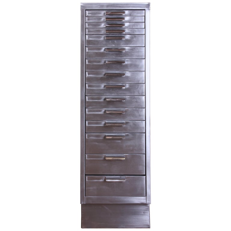 Vintage Industrial Stripped Metal 15-Drawer Filing Cabinet at 1stDibs