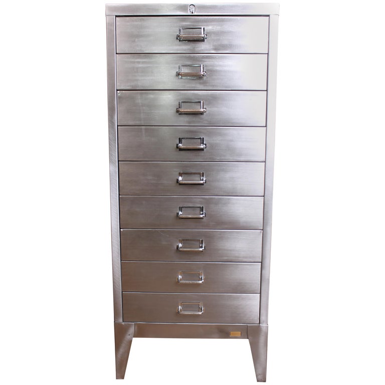 Vintage Industrial Stripped Metal 9-Drawer Filing Cabinet at 1stDibs ...