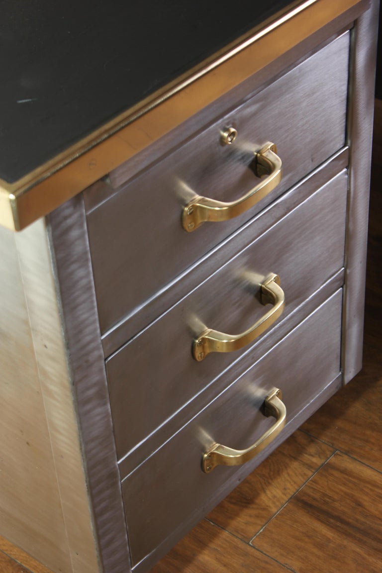 Vintage Industrial Stripped Metal Twin Pedestal Tanker Desk Office Desk ...