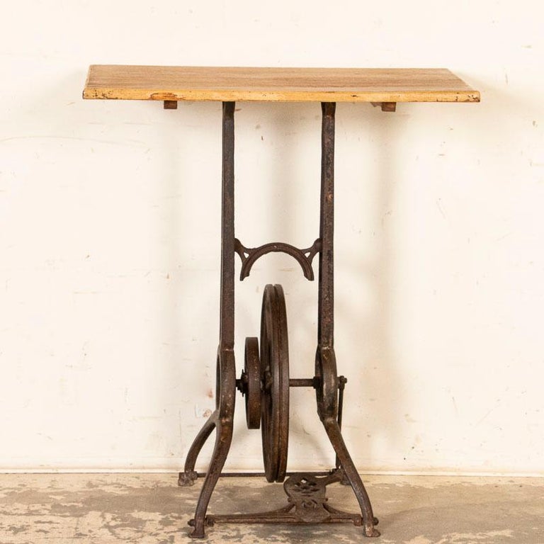 Vintage Industrial Tall Side Table with Cast Iron Gear Base at 1stDibs
