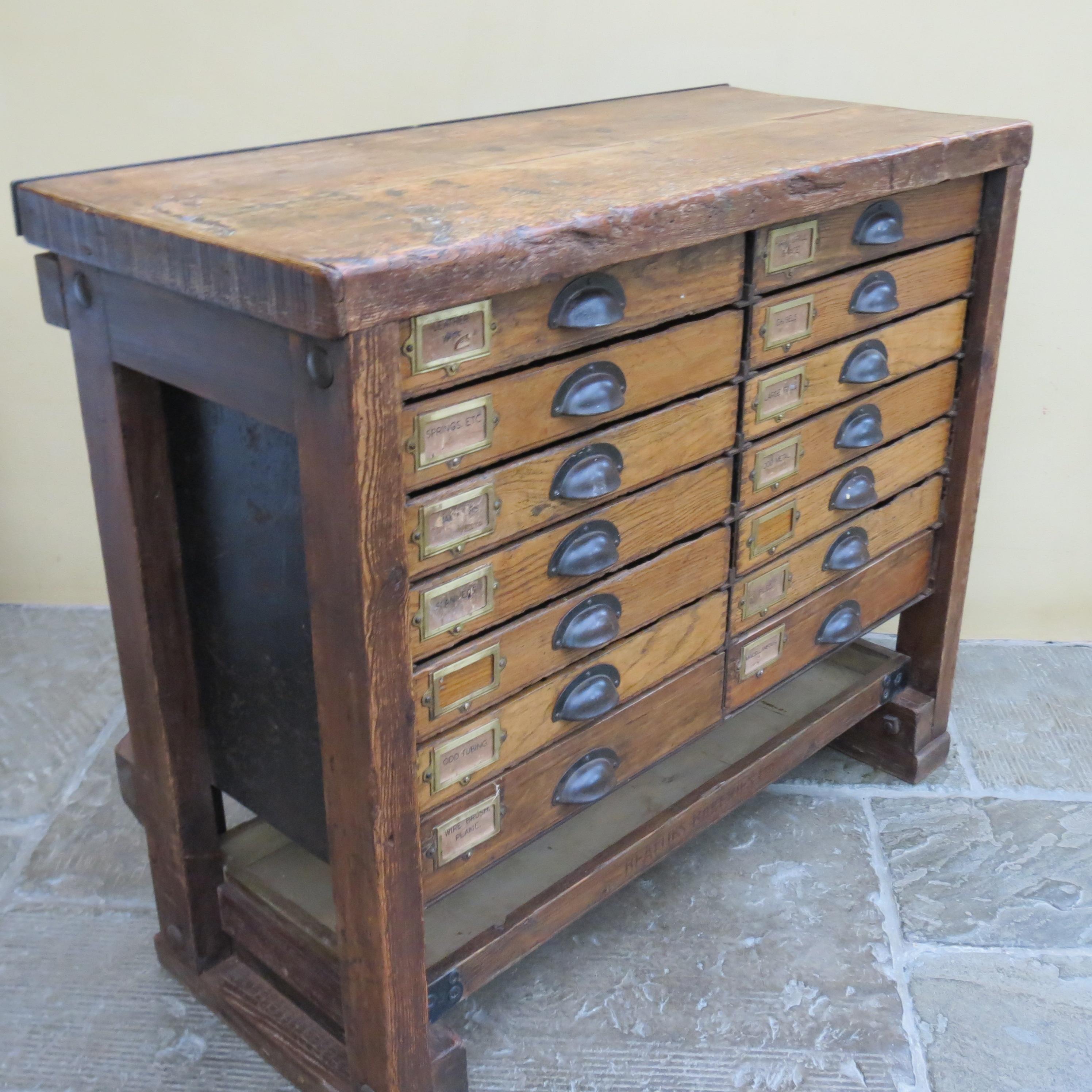 Vintage Industrial Workbench Kitchen Pine Drawers For Sale at 1stDibs
