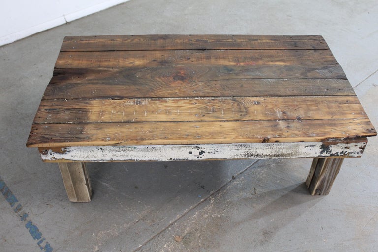 Vintage Industrial Workbench Rustic Farm Coffee Table For Sale at 1stDibs