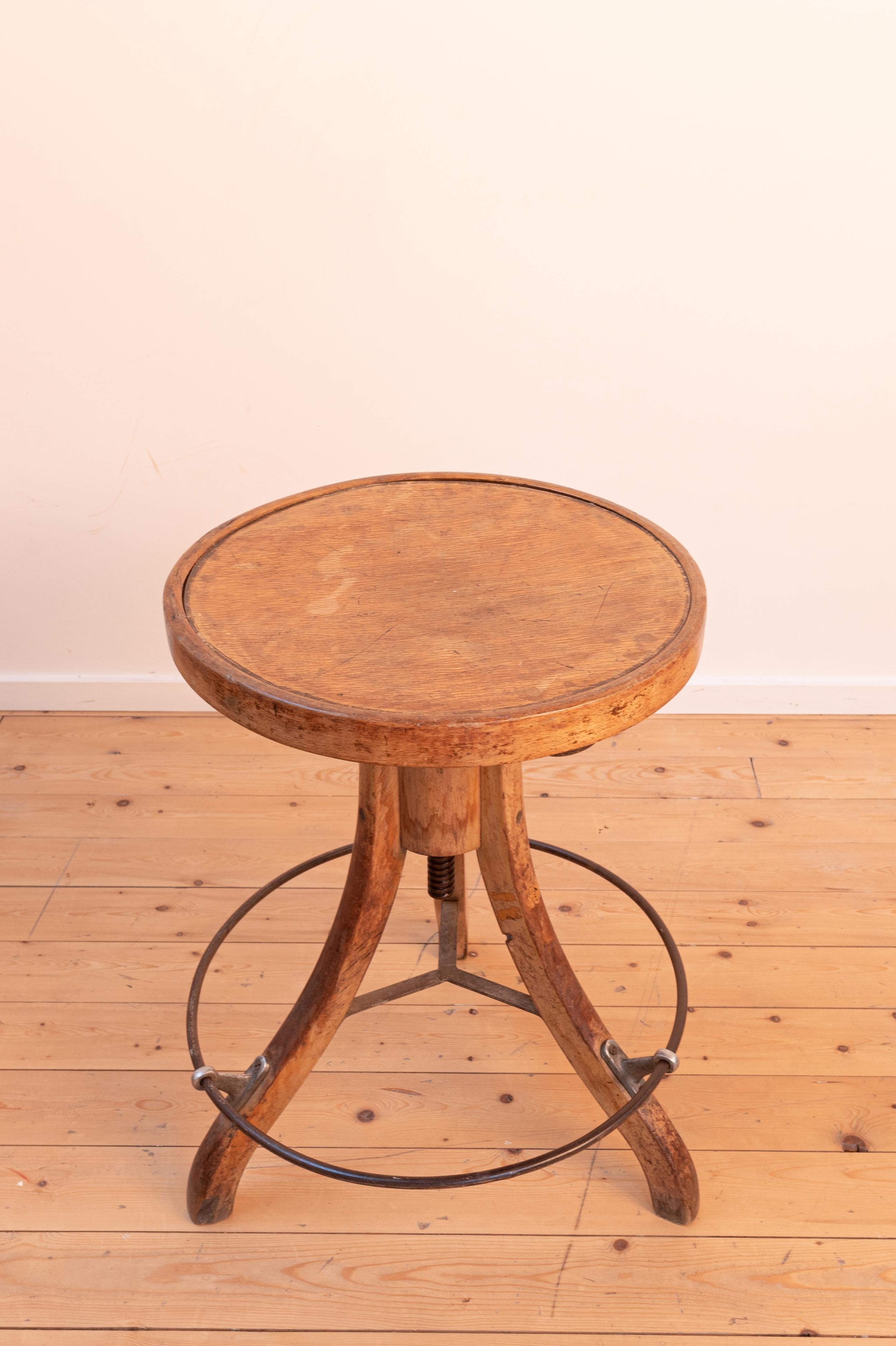 Vintage industrial workshop stool in wood and metal For Sale at 1stDibs
