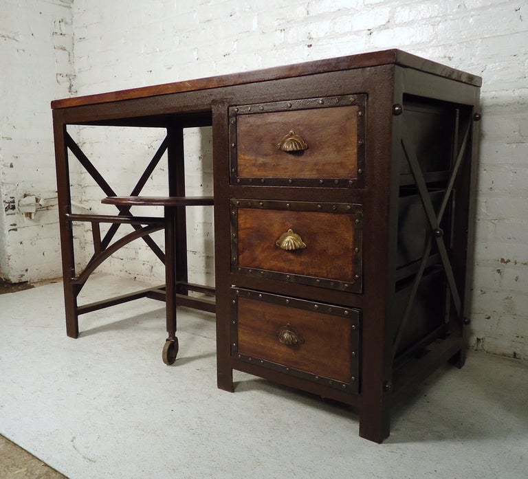 Vintage Industrial Writing Desk with Seat For Sale at 1stDibs