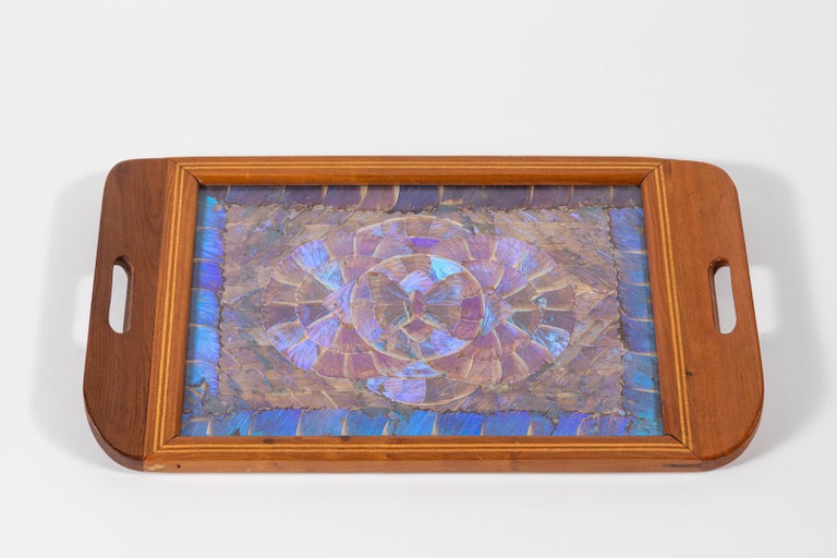 Vintage Inlaid Wood Tray with Morpho Butterfly Wings, circa 1940s at ...