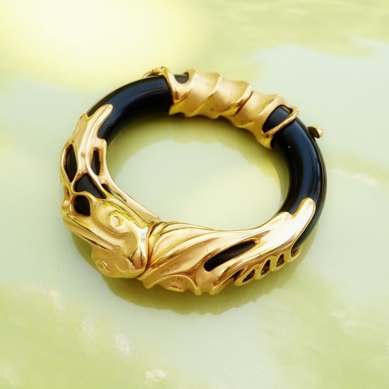 Vintage Inna Cytrine Chunky Black Lucite Gilded Bangle Bracelet, 1980s ...
