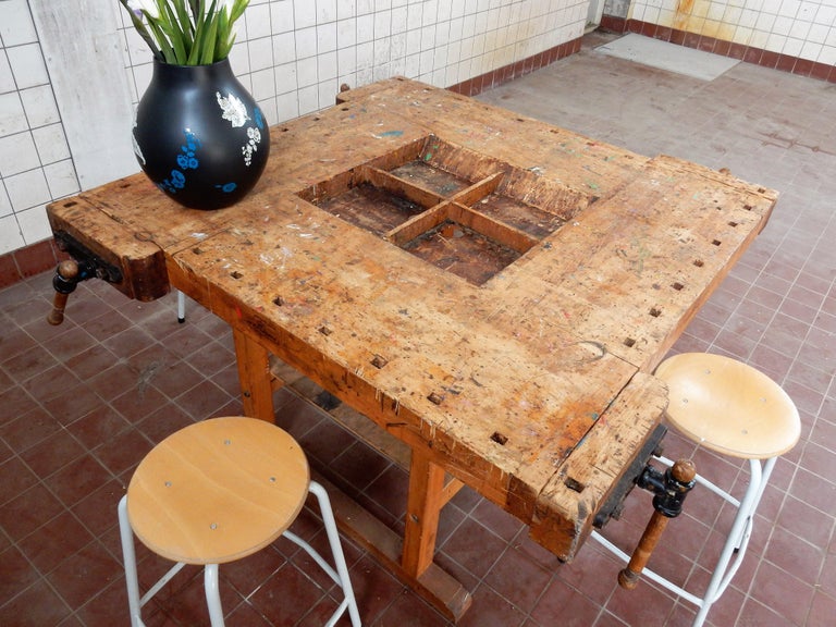 Vintage Industrial 4-Sided Workbench/Table by Nooitgedagt. at 1stDibs