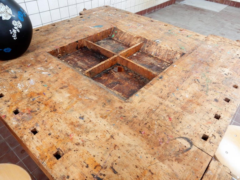 Vintage Industrial 4-Sided Workbench/Table by Nooitgedagt. at 1stDibs