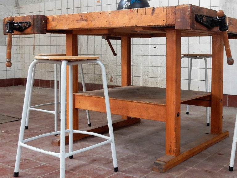 Vintage Industrial 4-Sided Workbench/Table by Nooitgedagt. at 1stDibs