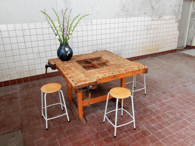 Vintage Industrial 4-Sided Workbench/Table by Nooitgedagt. at 1stDibs