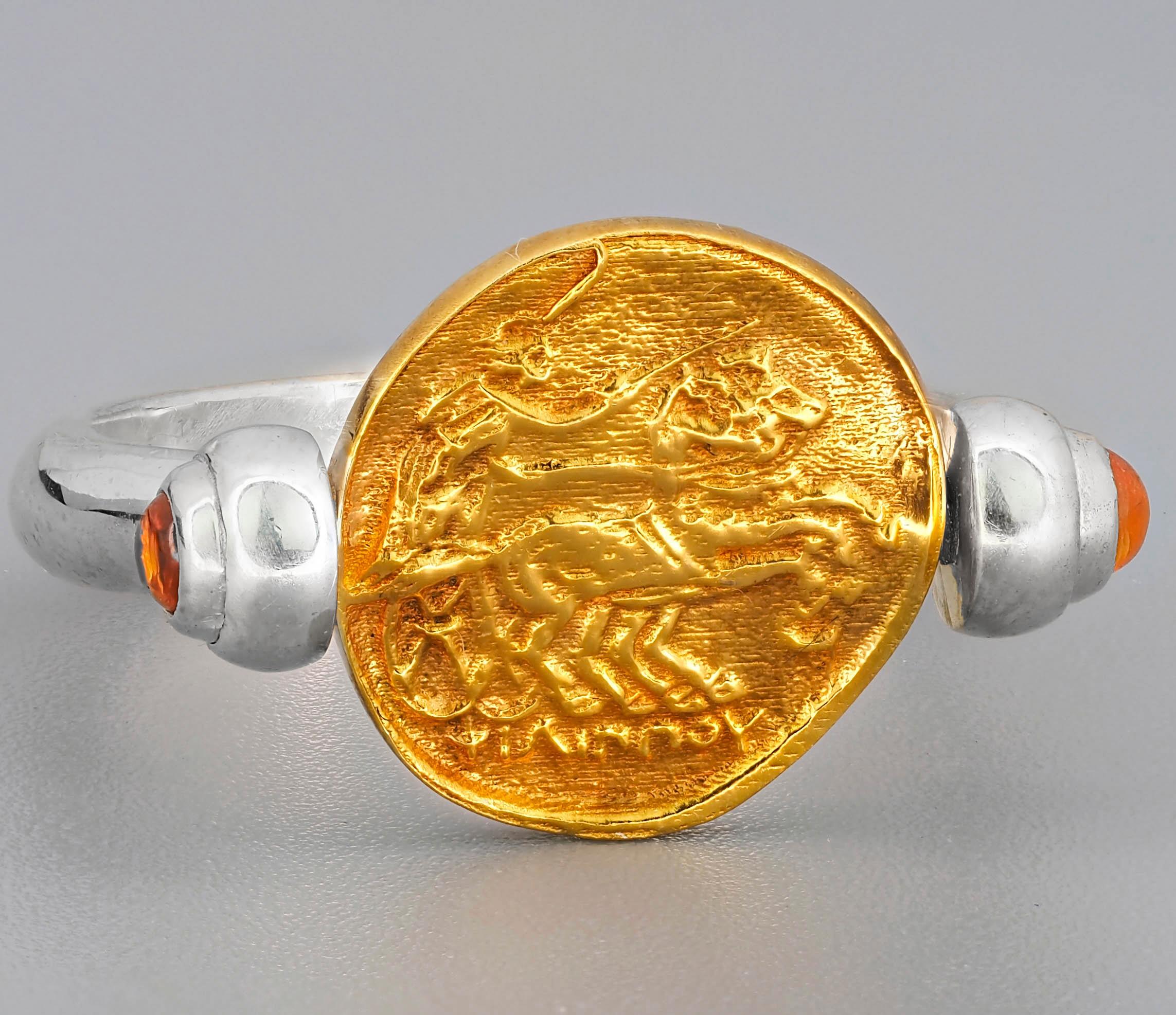 Vintage inspired gold coin ring. Yellow sapphires ring. Ancient Coin ...