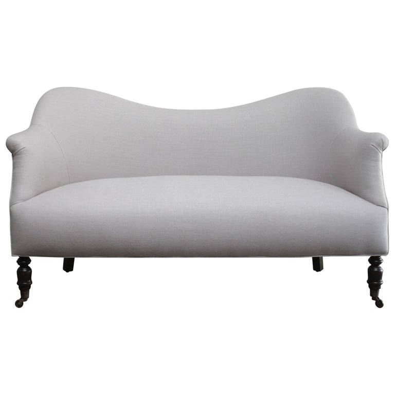 Vintage Inspired Silver Gray Linen Settee at 1stDibs