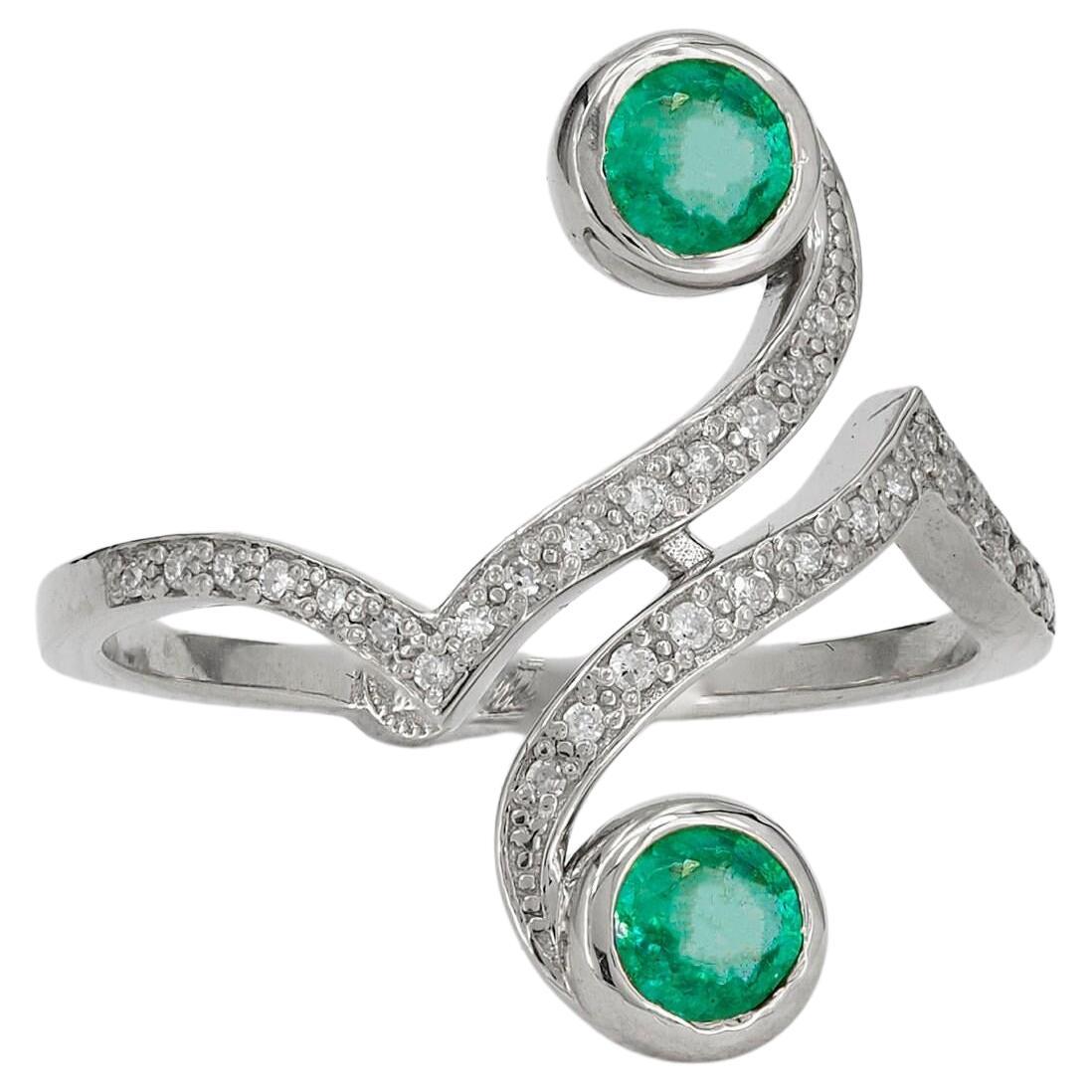 Vintage inspired two emeralds 14k gold ring. For Sale at 1stDibs