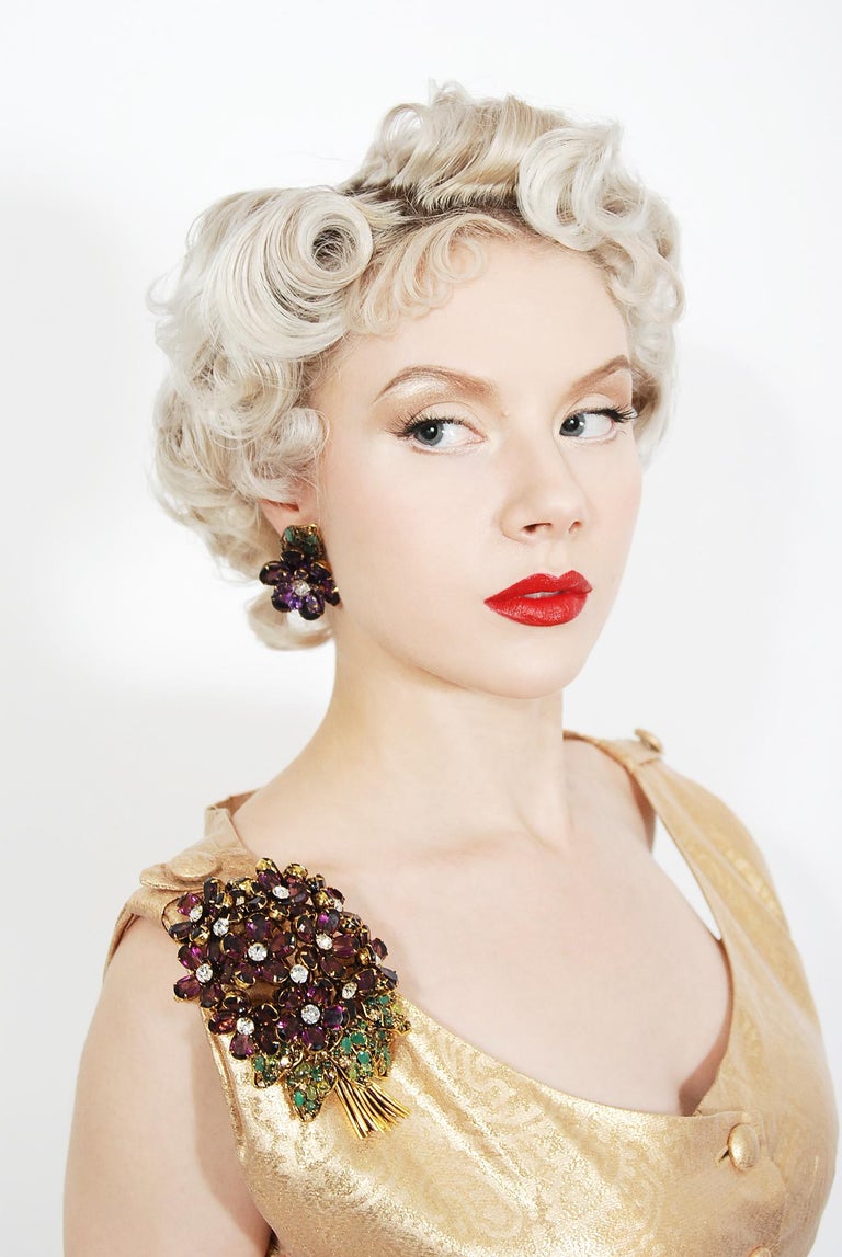 Vintage Iradj Moini Signed Over-Sized Purple Floral Crystal Brooch and ...