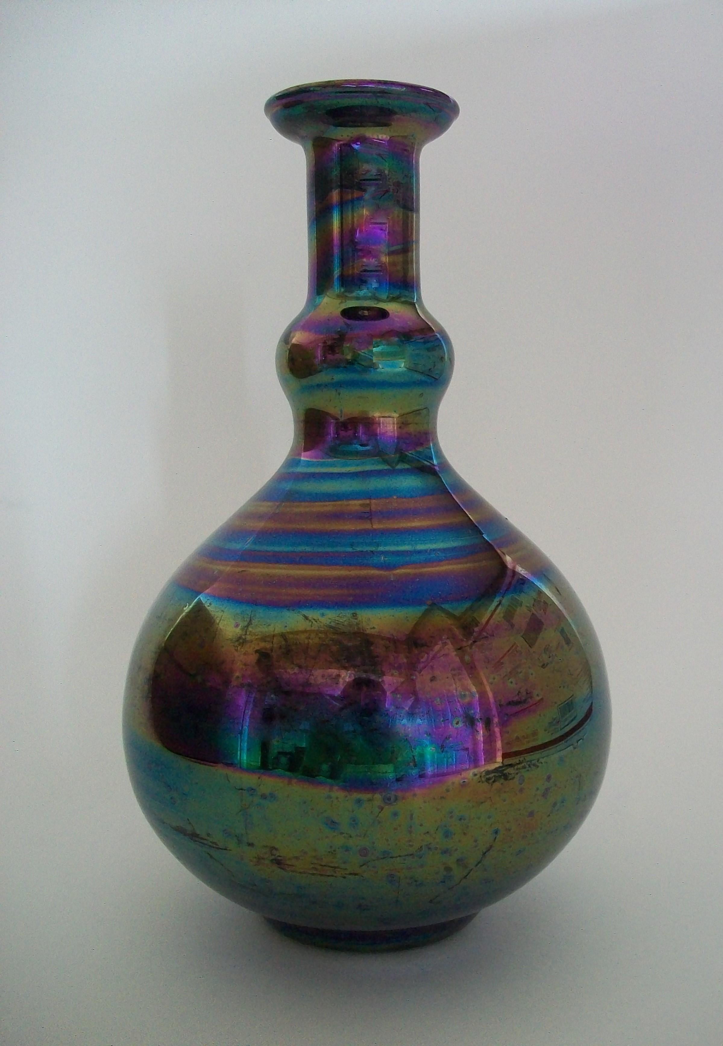 Vintage Iridescent Glass Bottle Vase - Unsigned - Italy - Late 20th ...