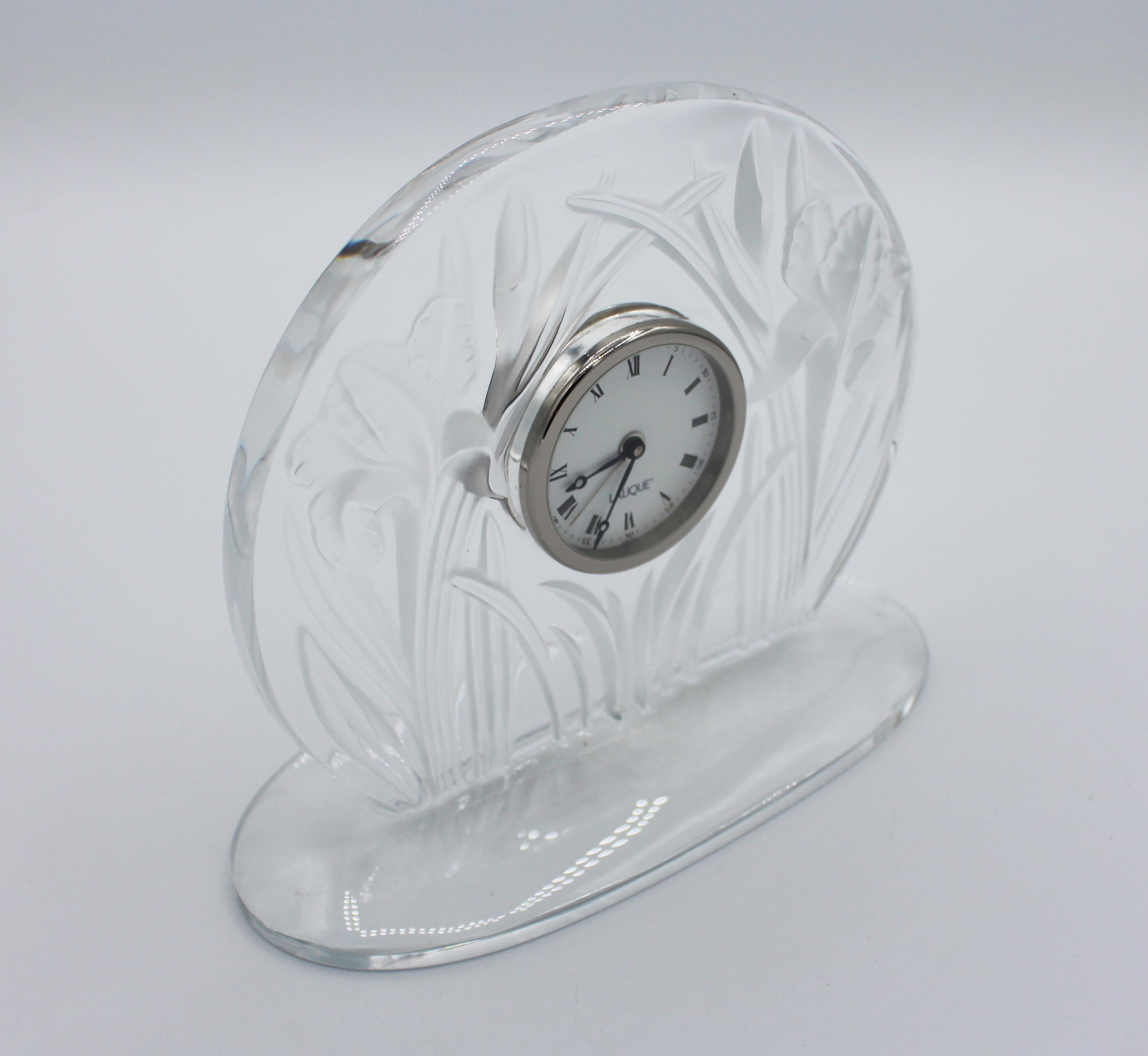 Vintage Iris Table Clock by Lalique at 1stDibs