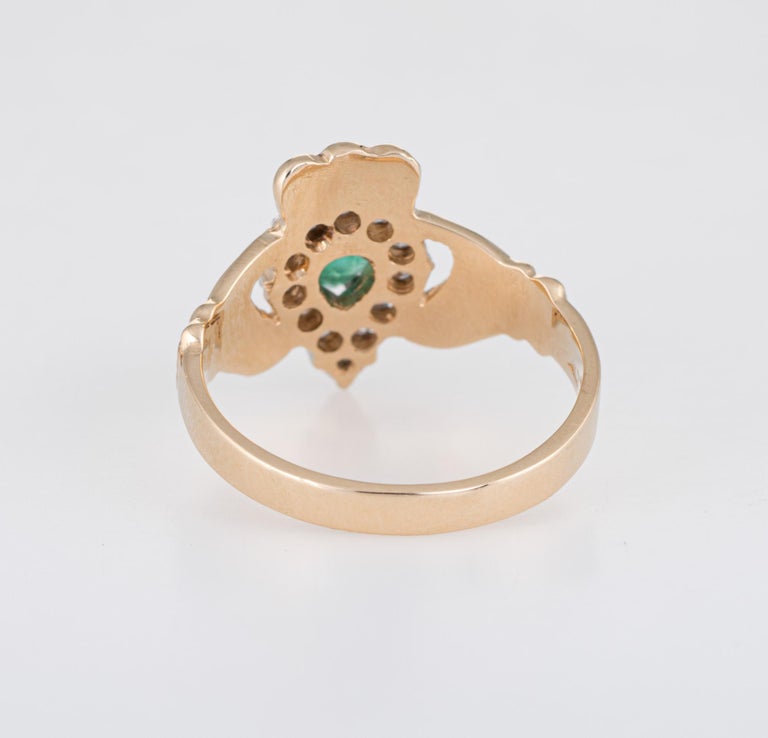 Vintage Irish Claddagh Ring Emerald Diamond 14 Karat Gold Love Jewelry ...