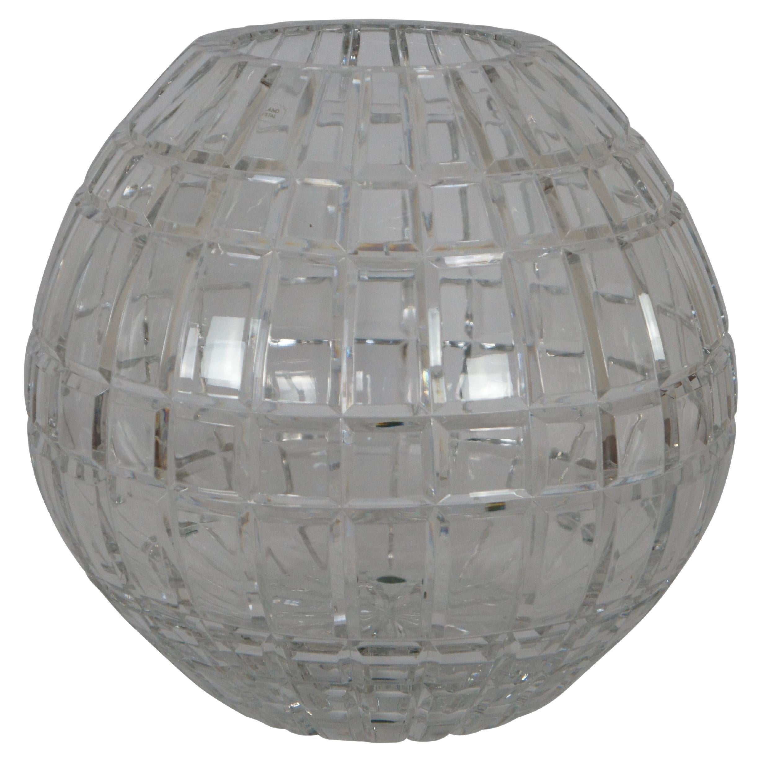 Vintage Irish Crystal Heavy Clear Cut Orb Rose Bowl Flower Vase 12” For ...