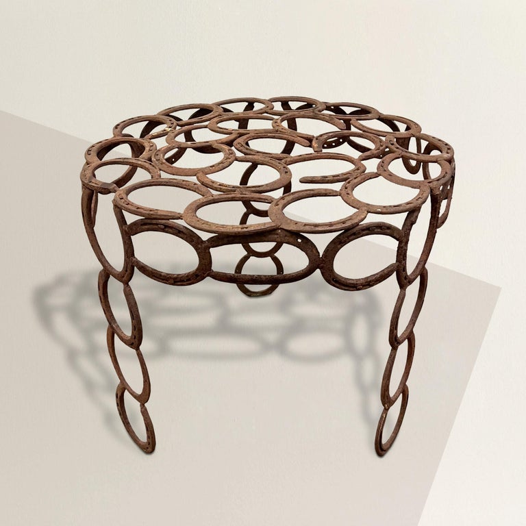 Vintage Iron Horseshoe Side Table For Sale at 1stDibs