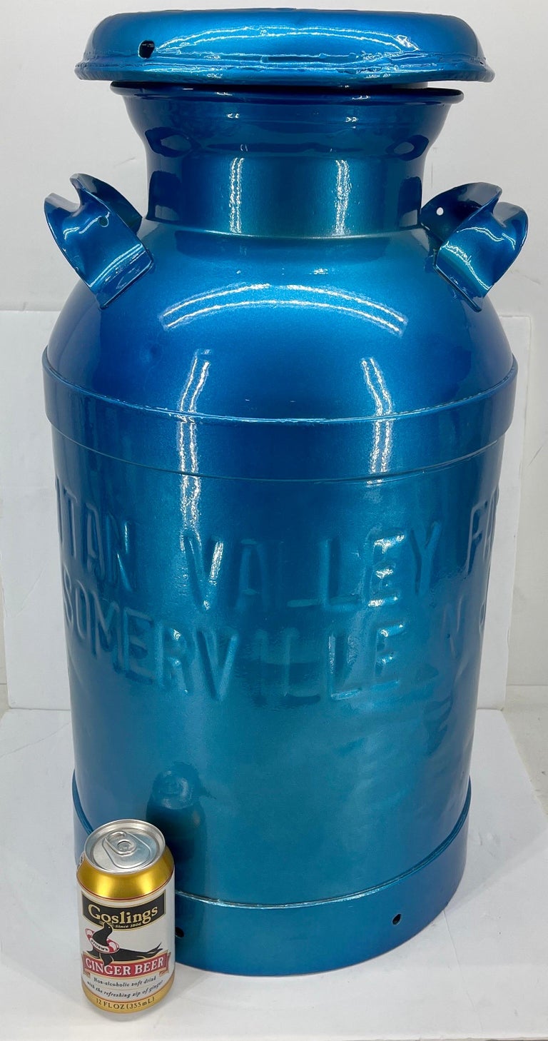 Vintage Iron Milk Can Side Table, Powder Coated Bright Blue For Sale at ...