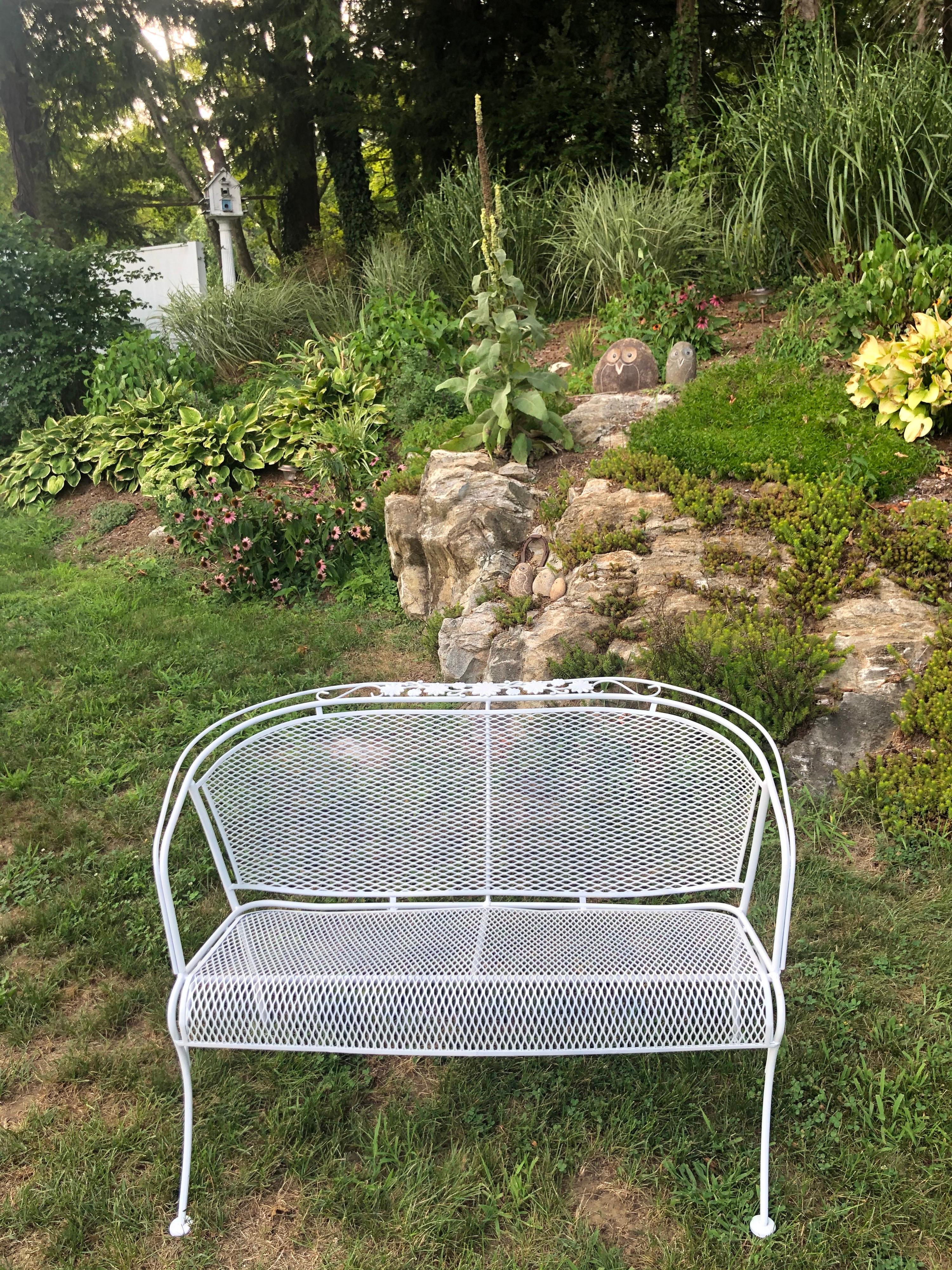 Vintage White Iron Woodard Garden Bench at 1stDibs | metal garden bench ...