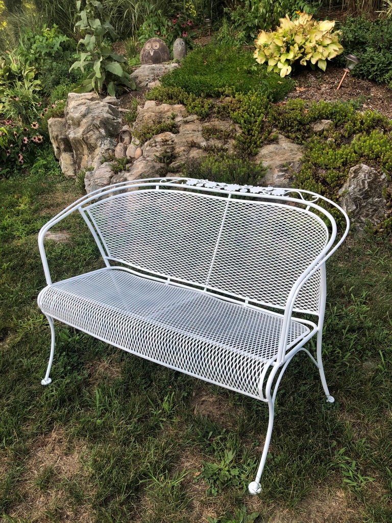Vintage White Iron Woodard Garden Bench at 1stDibs