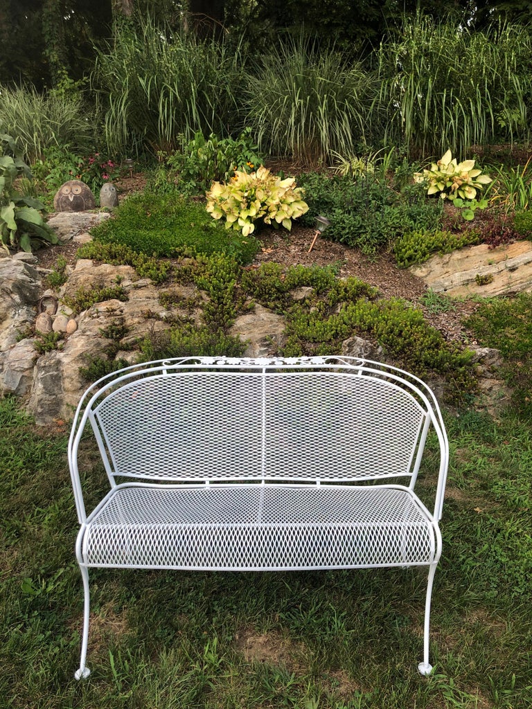 Vintage White Iron Woodard Garden Bench at 1stDibs