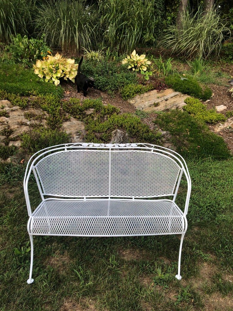 Vintage White Iron Woodard Garden Bench at 1stDibs